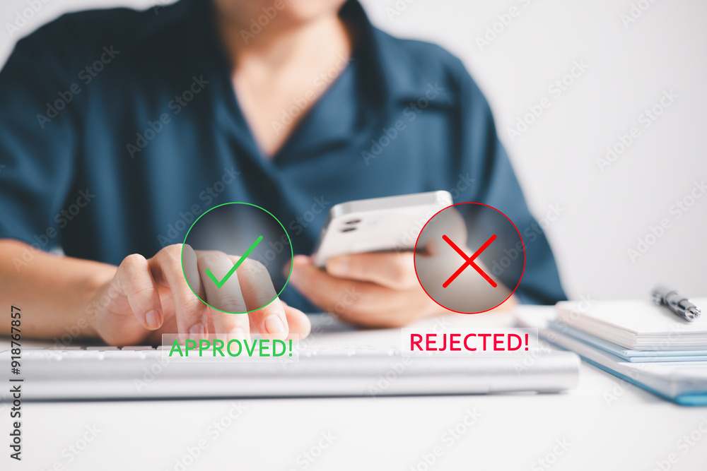 Business reviewed document, weighing choice to approve or reject it ...