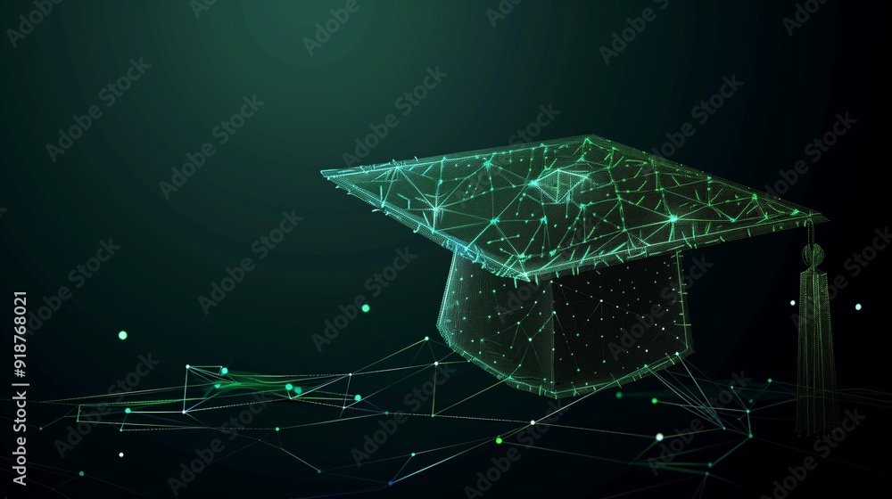 Network low poly connecting dot technology graduation cap with ...