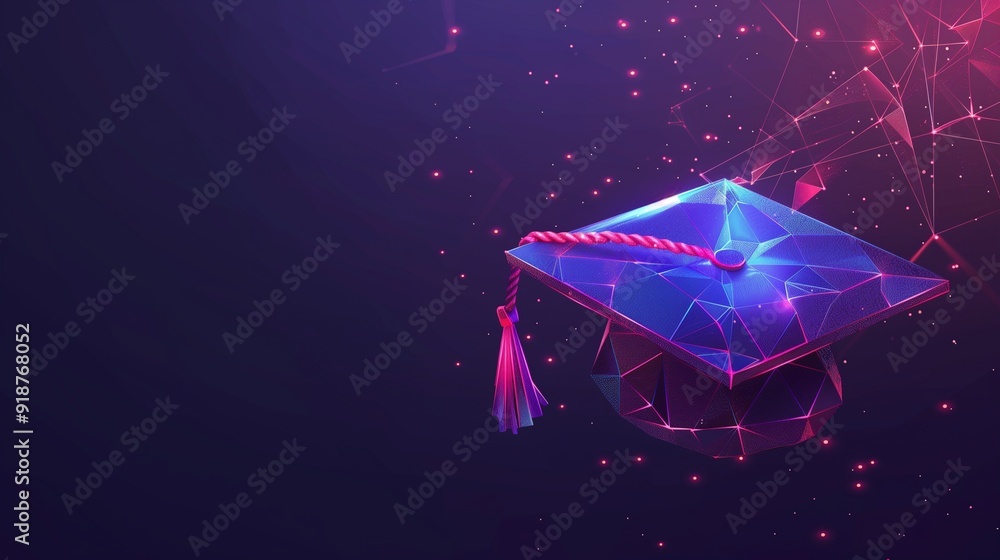 Network low poly connecting dot technology graduation cap with ...