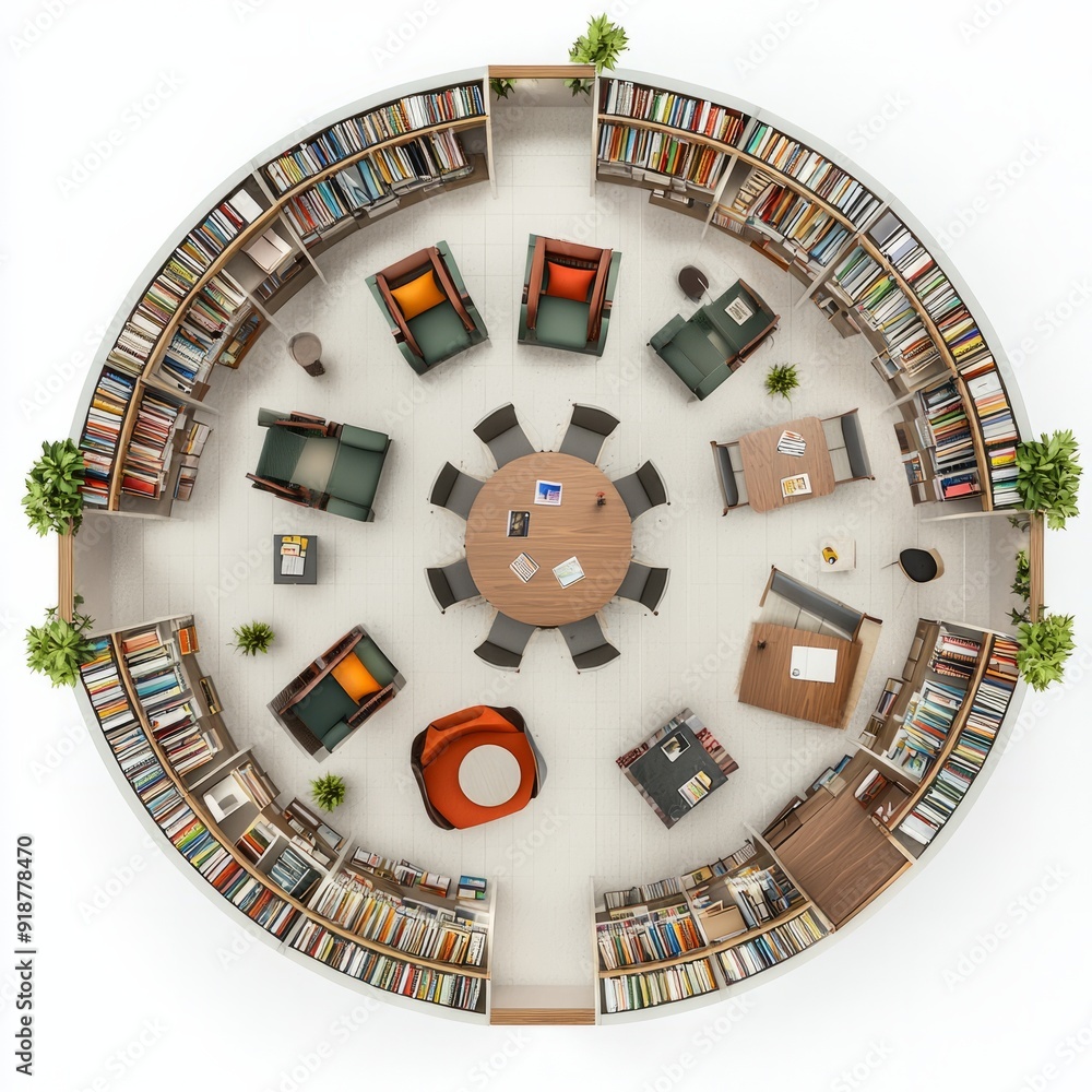 Top down view, 3D Render of a multilingual library with diverse ...