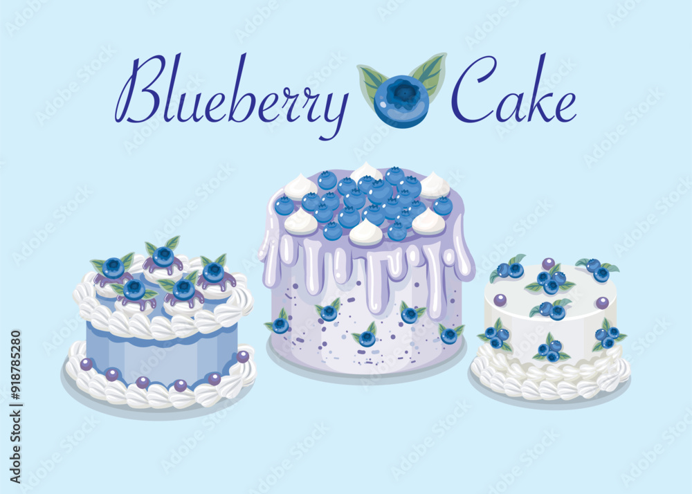 Vector element designer collection set of blueberry cake on white blue ...