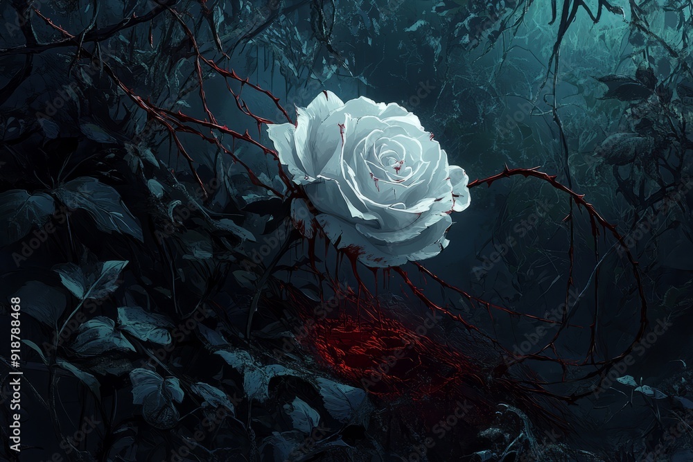 Bleeding rose.Bloody white rose.Bleeding white rose.An illustration ...
