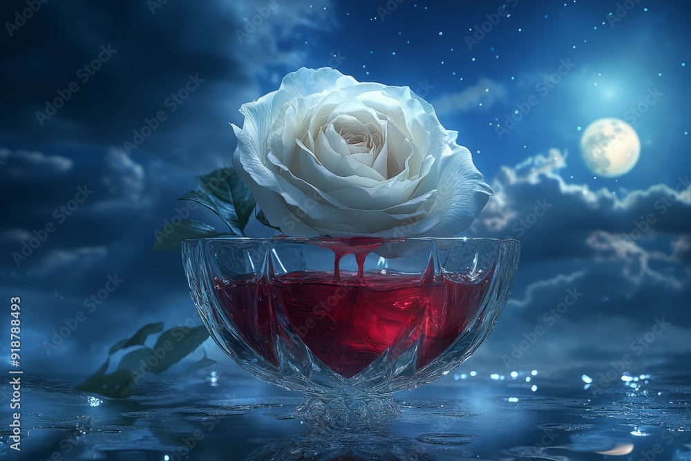 Bloody white rose.Bleeding rose.Bleeding white rose.A fantasy-style ...