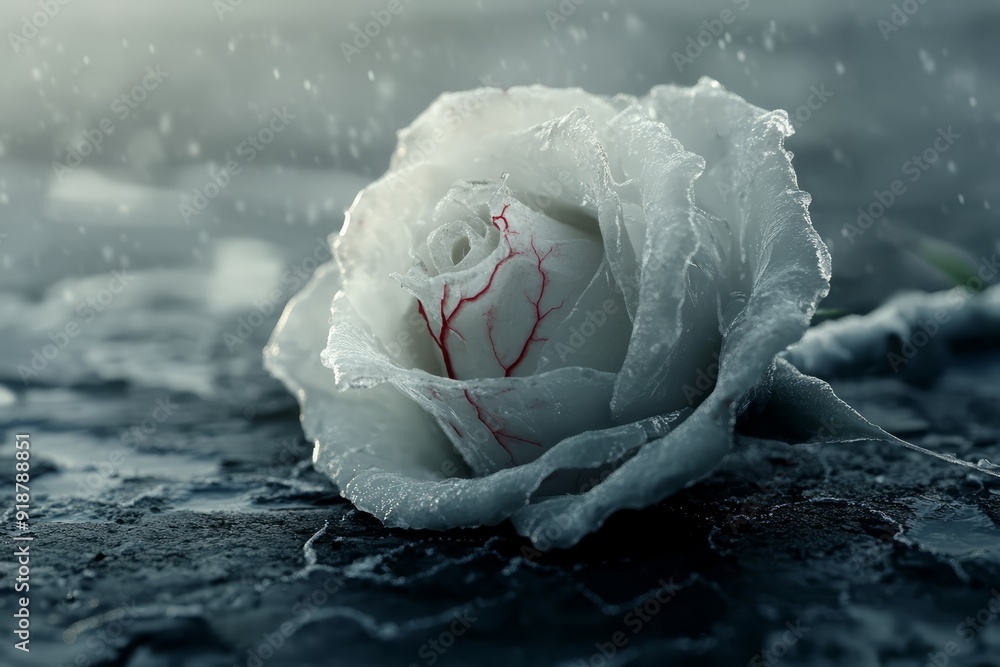 Bloody white rose.Bleeding white rose.A hauntingly beautiful image of a white rose encased in ...