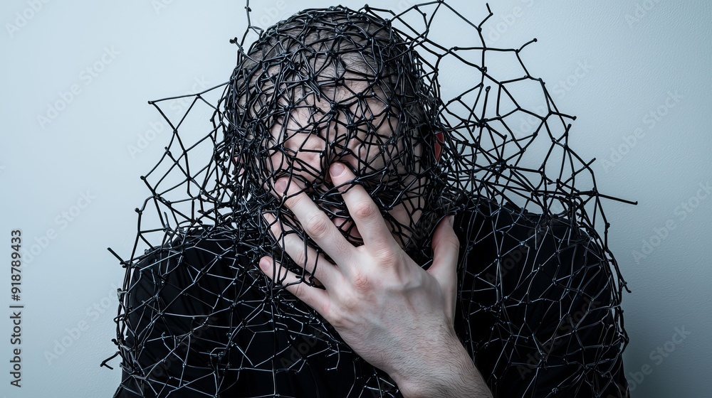 A conceptual image representing entrapment and anxiety, featuring a ...