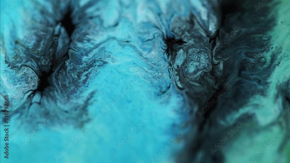 Fluid ink. Sparkling liquid. Acryl texture blue wave. Azure green paint ...
