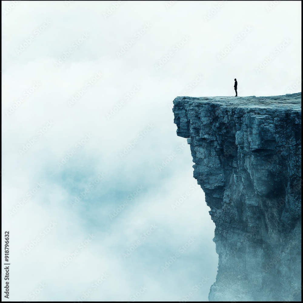 Solitude Above the Clouds: A lone figure contemplates the vast expanse ...