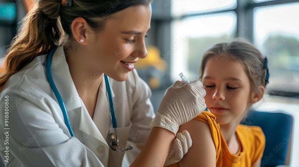Doctor pediatrician injecting vaccine into teenage girl arm Concept of ...