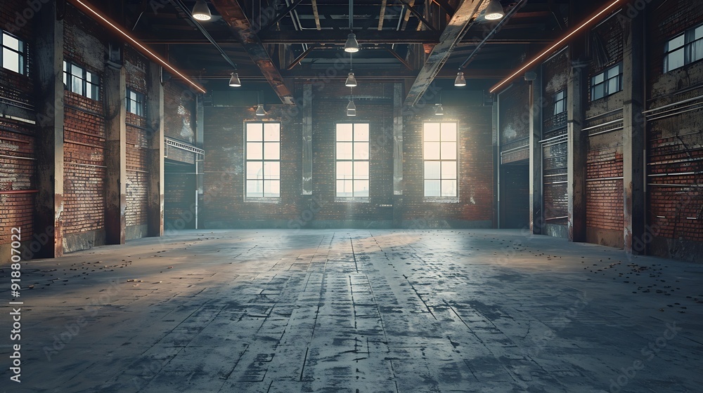 Interior view of an old rundown and abandoned factory building Big ...