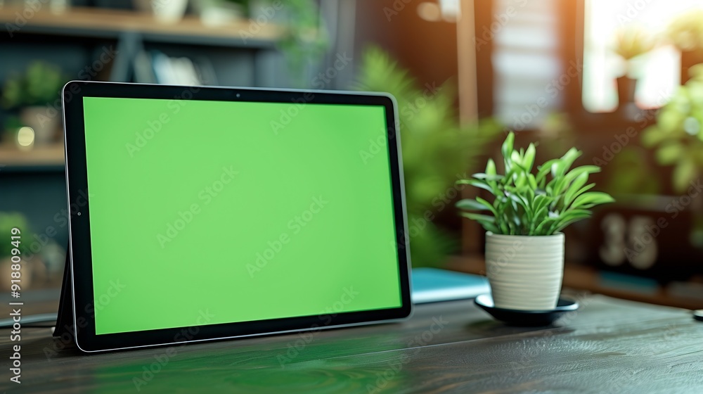 Digital tablet with green screen on the desk in the office : Generative ...