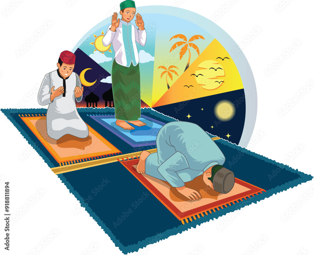 Muslim male perform Islamic pray 5 times a day. Suitable to use as ...