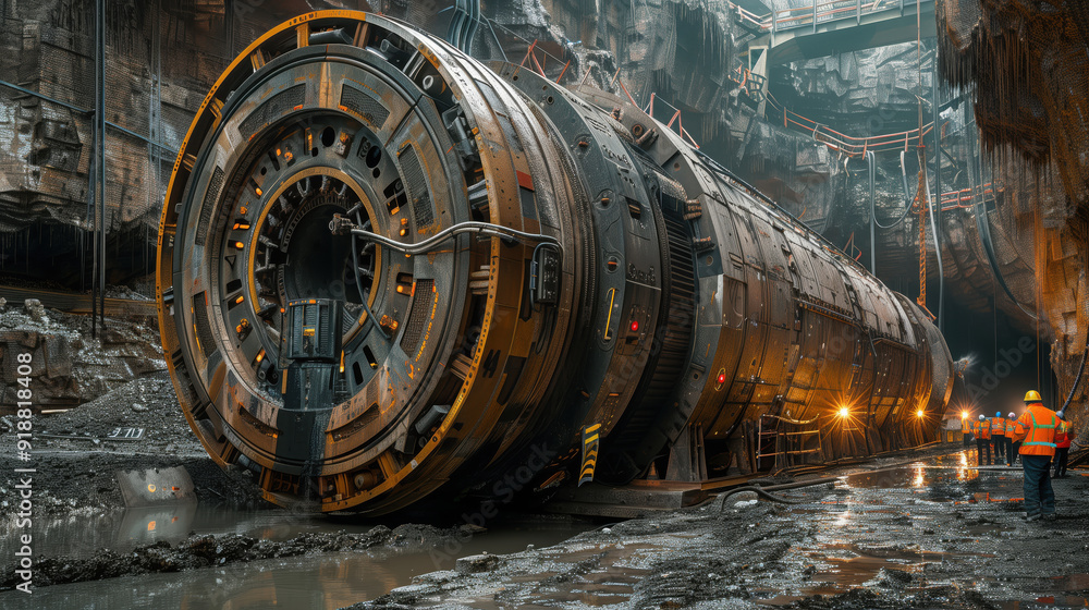 Massive Tunnel Boring Machine in Underground Construction Site. Large ...