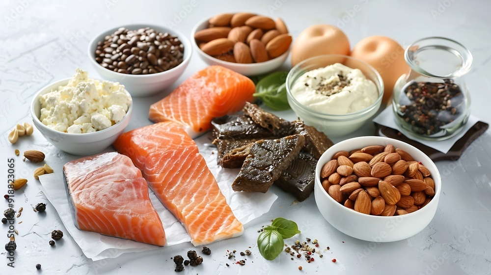 Serotoninboosting foods Assortment of food for good mood happiness ...