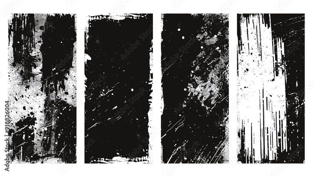 Set of grunge edges, Crumpled black paper with wrinkles and rubbed ...