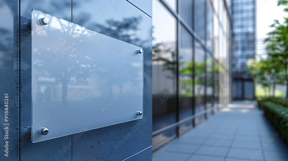 Transparent glass sign plate on wall mockup Template of a blank ...