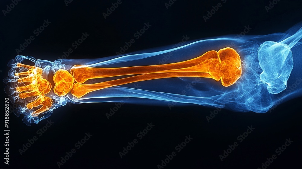 X-ray image showcasing the structure of a hand and forearm with ...