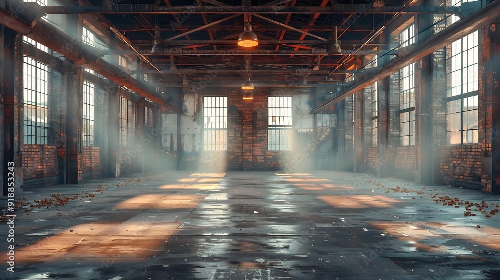 Foto de Interior view of an old rundown and abandoned factory building ...