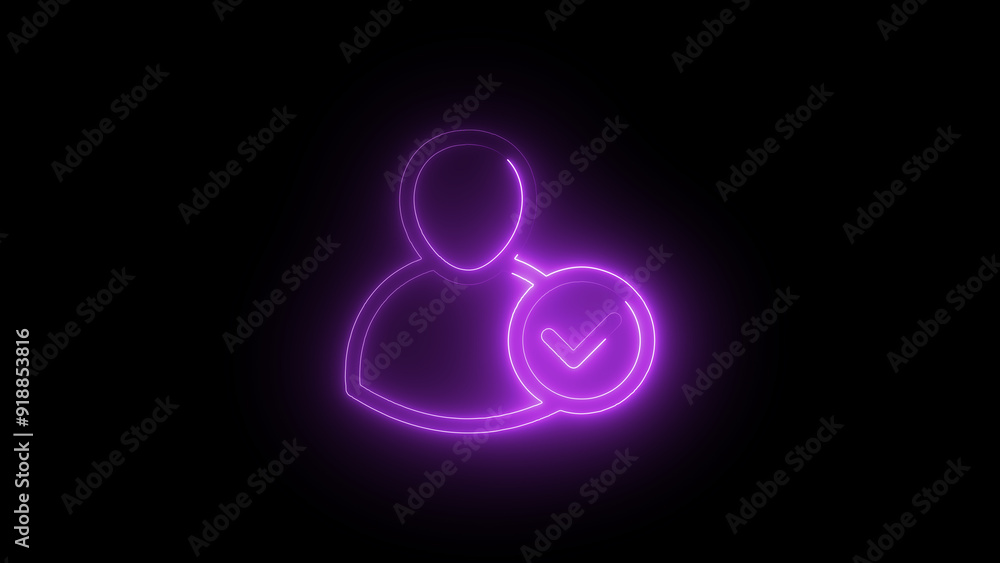 Poster Bright Red Neon User Icon with Checkmark – Perfect for Digital Identity, User Ve – Wall ...