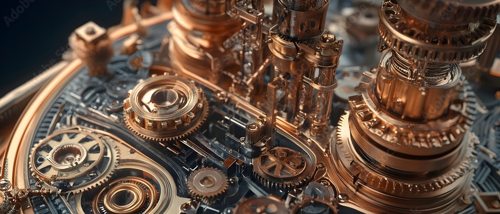 Detailed and intricate steampunk inspired Victorian mechanical automaton featuring a complex ...