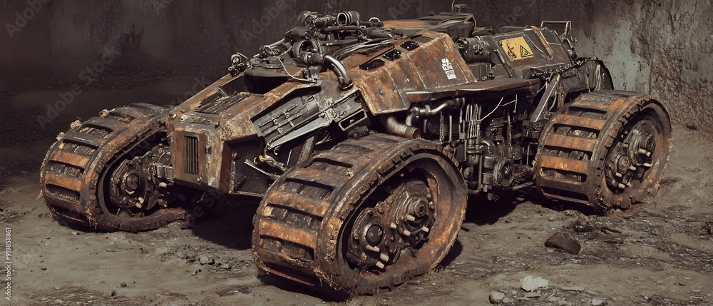 Heavily Armored All Terrain Dieselpunk War Machine with Exposed Engine ...