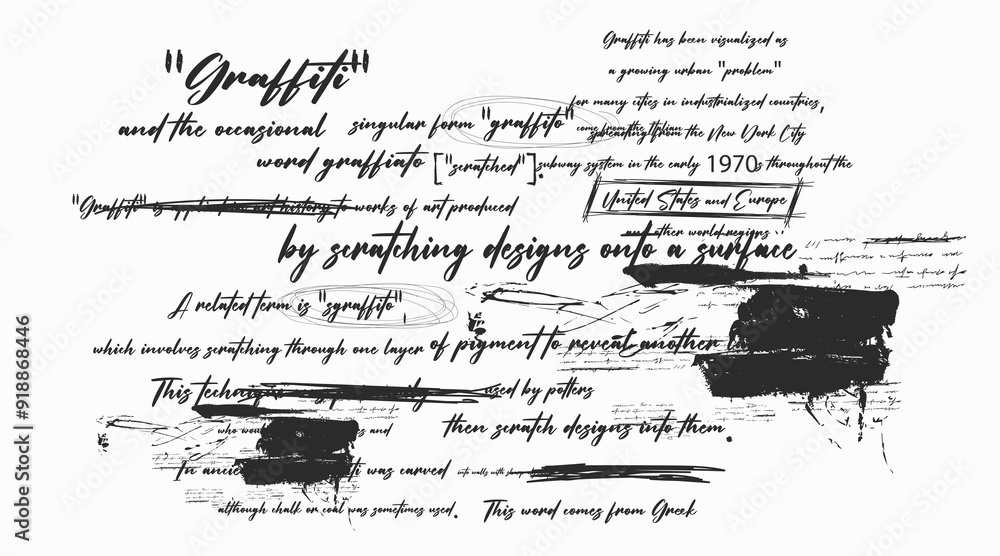Fragment of vector unreadable handwriting, crossed out word ...