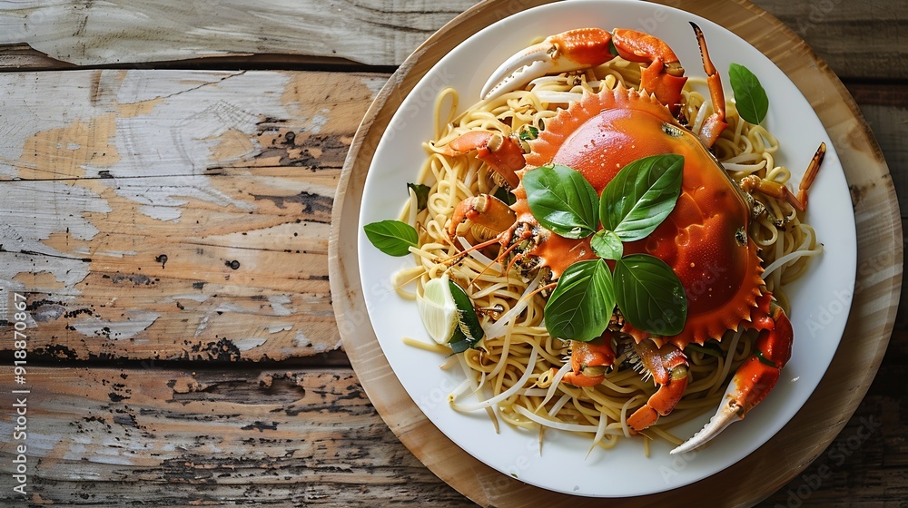 Thai style green curry coconut creamy spaghetti deep fried soft shell ...