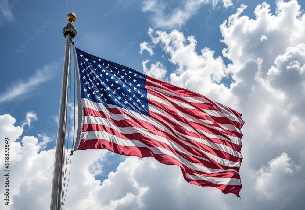 USA flag waving in the sky, celebrating Independence Day with a sense ...