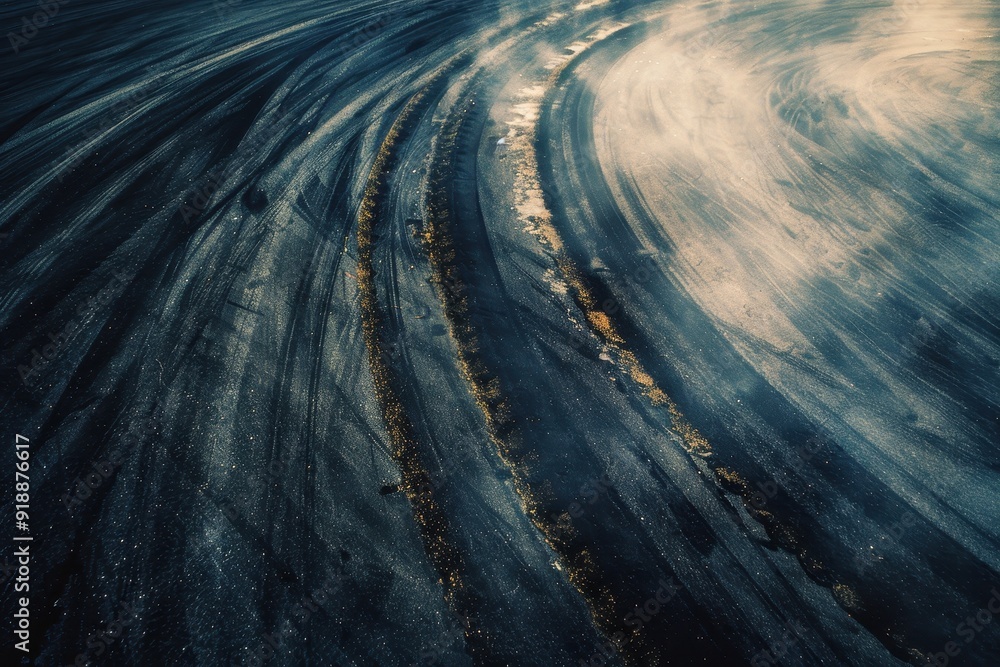 Bird s eye view of tire burnout marks on race track surface Stock Photo ...