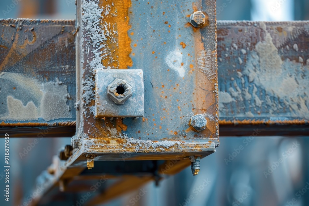 Bolted connection of steel beams covered in gray primer close up Stock ...