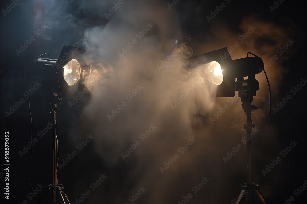 having installed two lighting devices for filming, they stand opposite ...