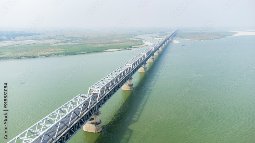 Aerial view of digha sonpur bridge or J. P. Setu is a rail-cum-road ...