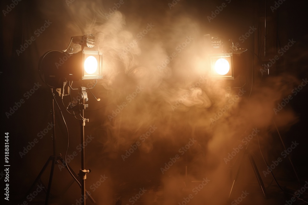 having installed two lighting devices for filming, they stand opposite ...