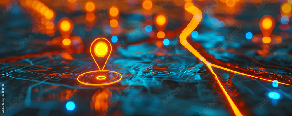 "Map with Yellow Dot Indicating Location and Curved Arrowed Line on ...