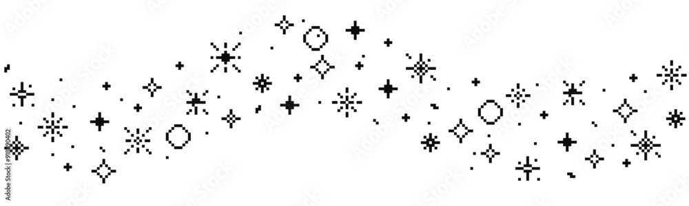 Pixel star retro 8 bit sparkle wavy border seamless frame. Shiny game pixel art effect set ...
