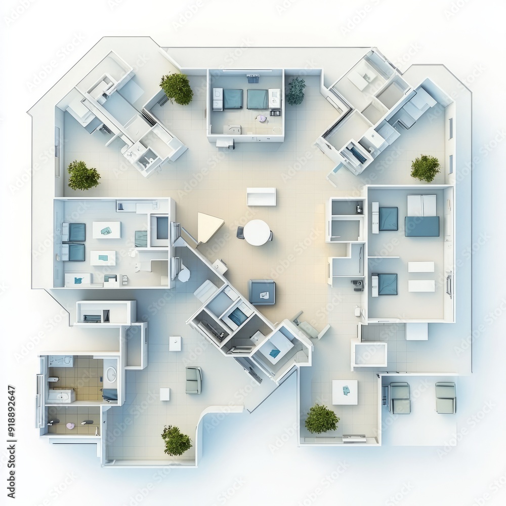 3D Render of a hospital with a large emergency and trauma center ...