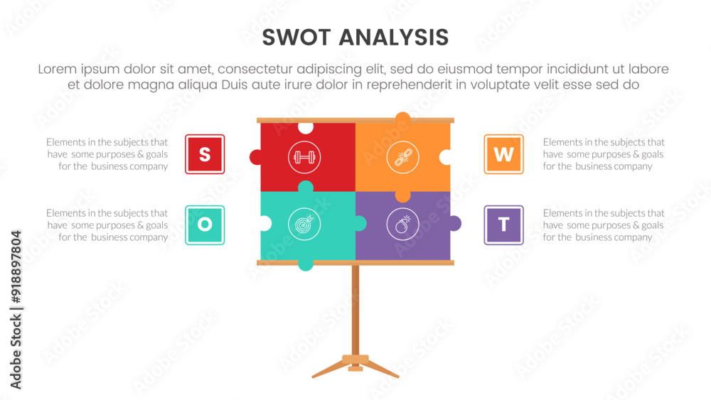 swot analysis concept infographic template banner with puzzle jigsaw ...