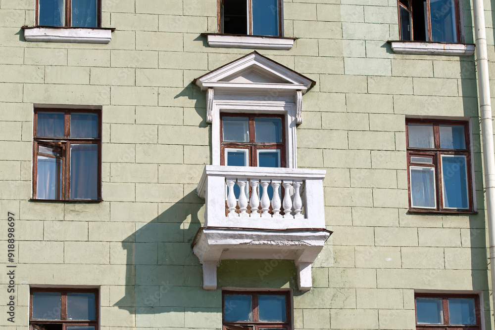 Balcony with with balustrade on historic building, old residential ...