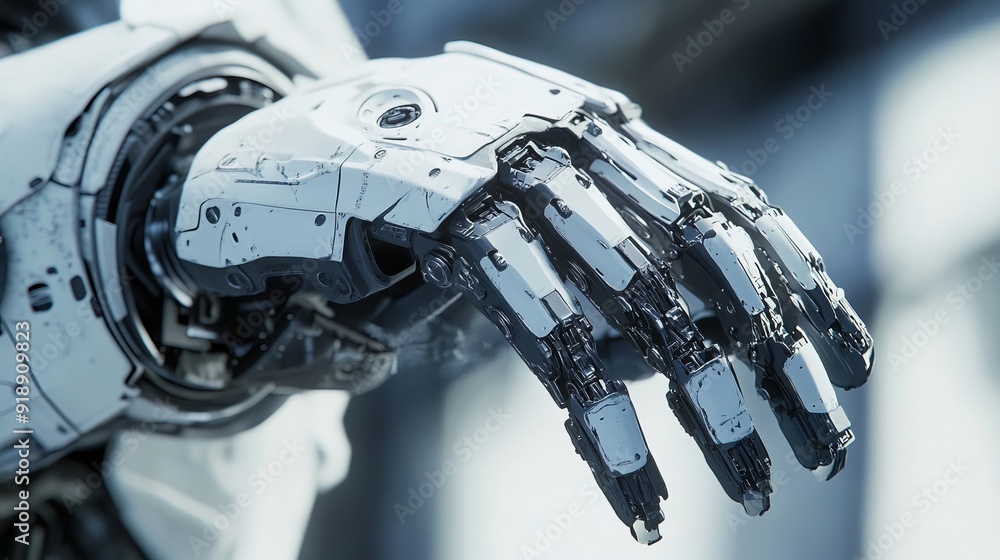 Isolated robotic arm, coated in pristine snow, stands as a relic of ...