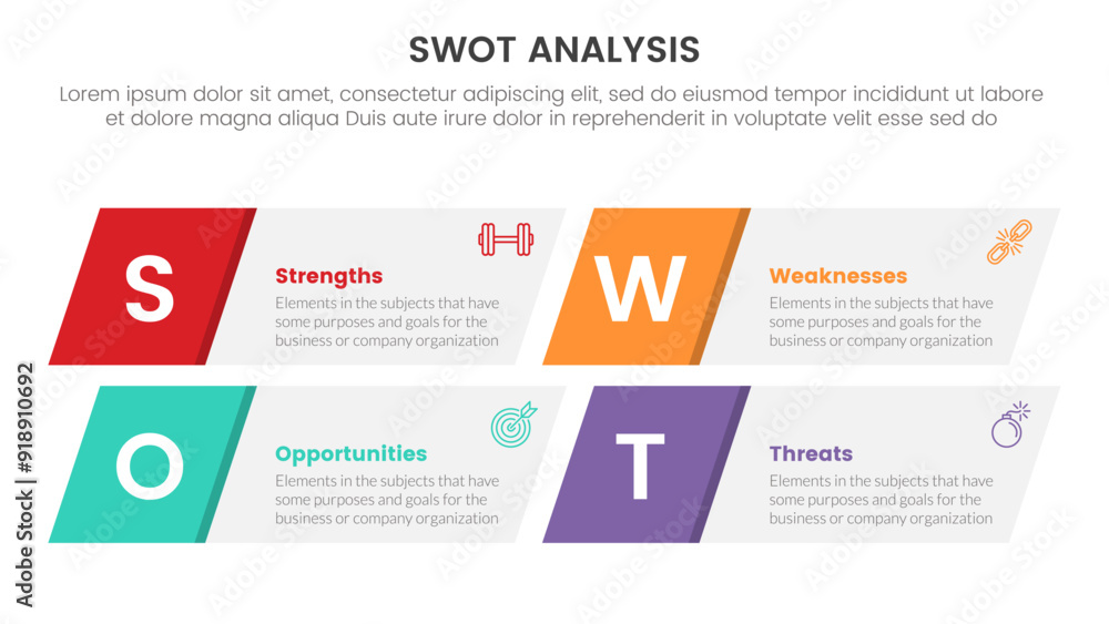 Poster swot analysis concept infographic template banner with skew ...
