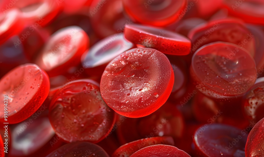 Macro photograph of red blood cells under microscope, highlighting ...