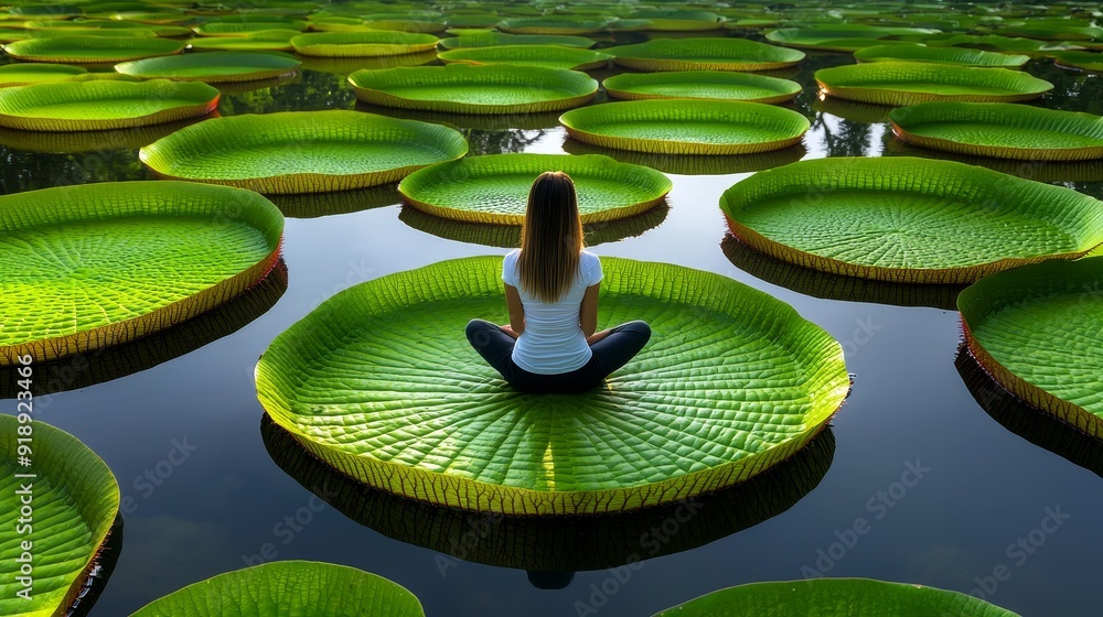 Giant victoria amazonica water lilies, person sitting on leaf Stock ...