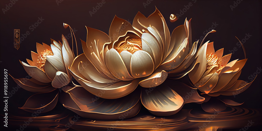 Luxurious 3D Golden Lotus Flower Design for Thai Spa – Exquisite Blend ...