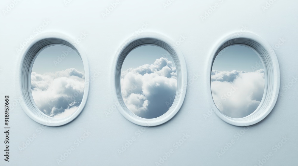 In flight, an open, closed, and ajar window. A realistic illustration ...