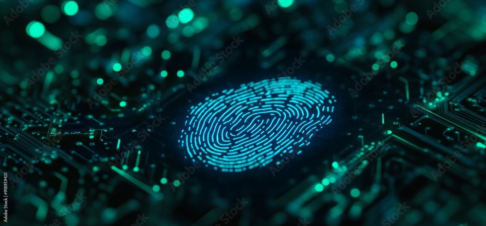 Cybersecurity concept - fingerprint scanner for identification. Concept ...