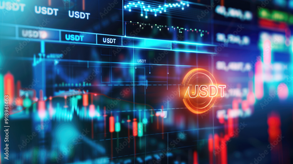 Digital representation of USDT in a graph-filled interface with data ...