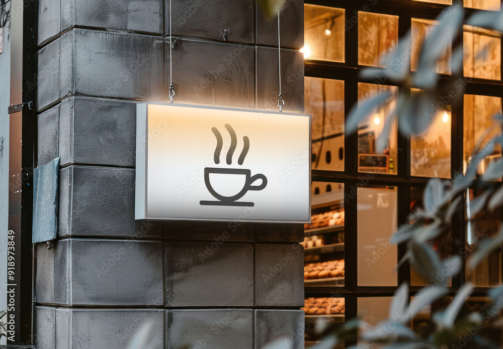 Cafe Light Box Sign Mockup With Generative AI Stock Template | Adobe Stock