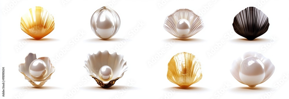 Seashell shell of a pearl, closed oyster shell with white pearls ...