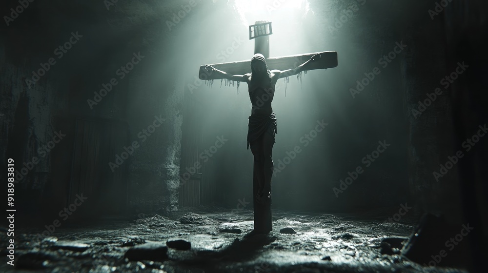 A striking 3D animation of Jesus on the cross with a focus on the ...