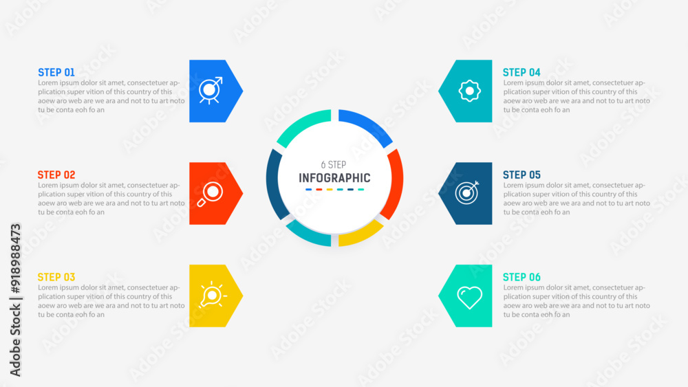Business infographics design for Six Step, option, parts or process ...