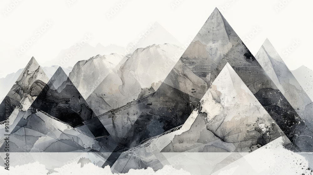 An old-style abstract art illustration features triangular shapes ...